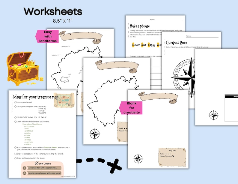 Geography Map Skills: Landform Vocabulary Cards & Treasure Map (digital ...