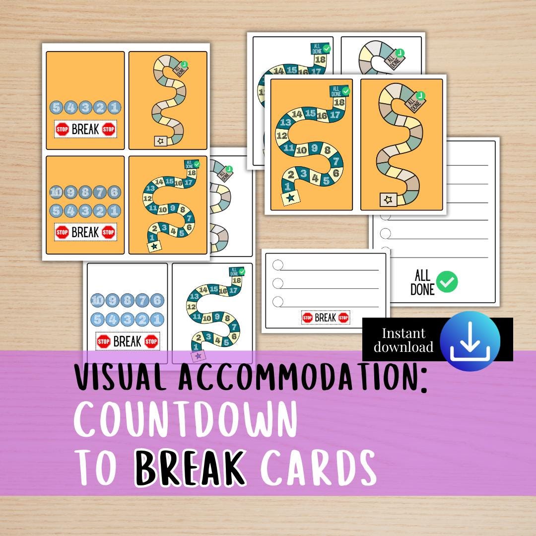 Autism Visual Countdown to Break Cards: Special Needs Accommodation ...