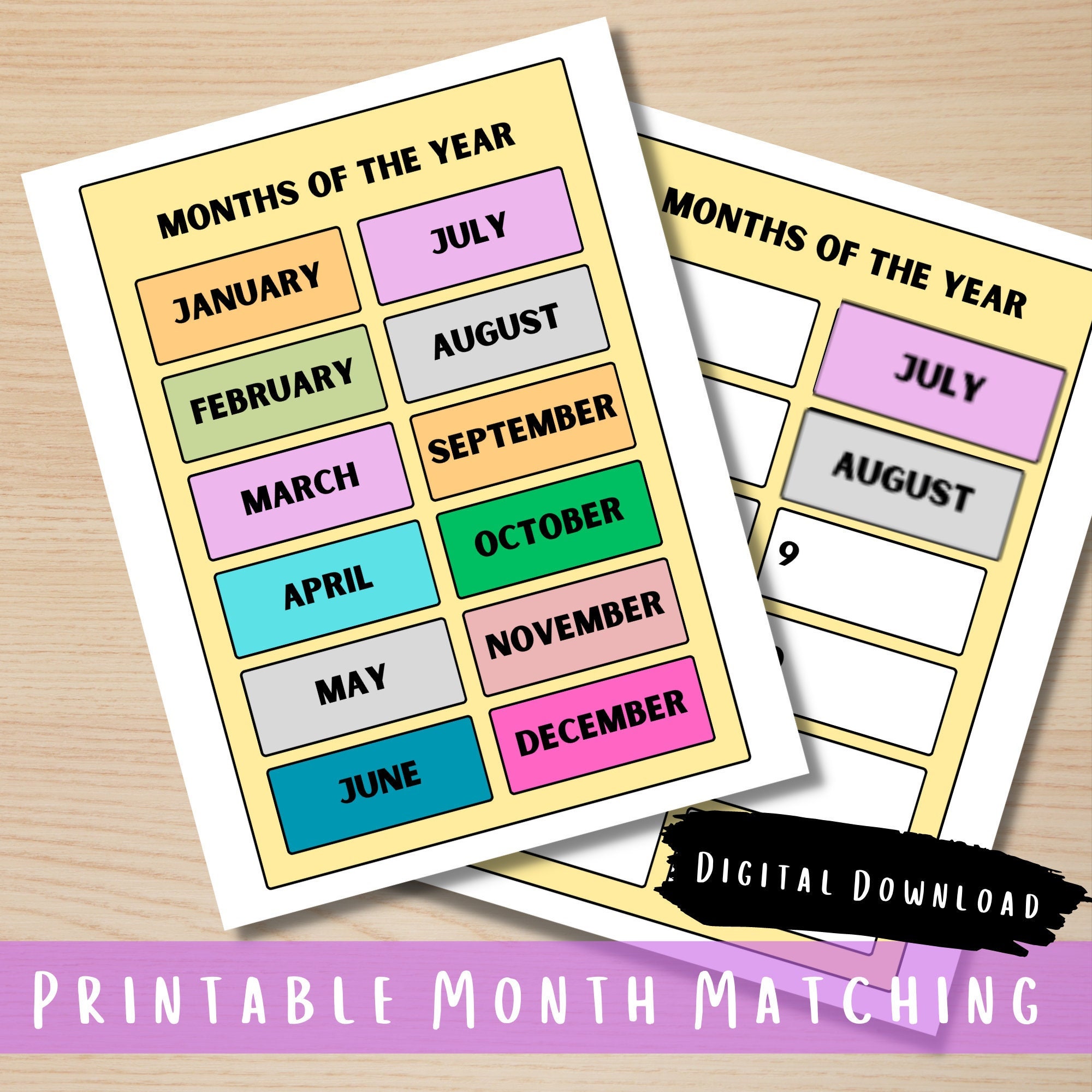 Months of the Year Matching Worksheet Printable, Kindergarten ...