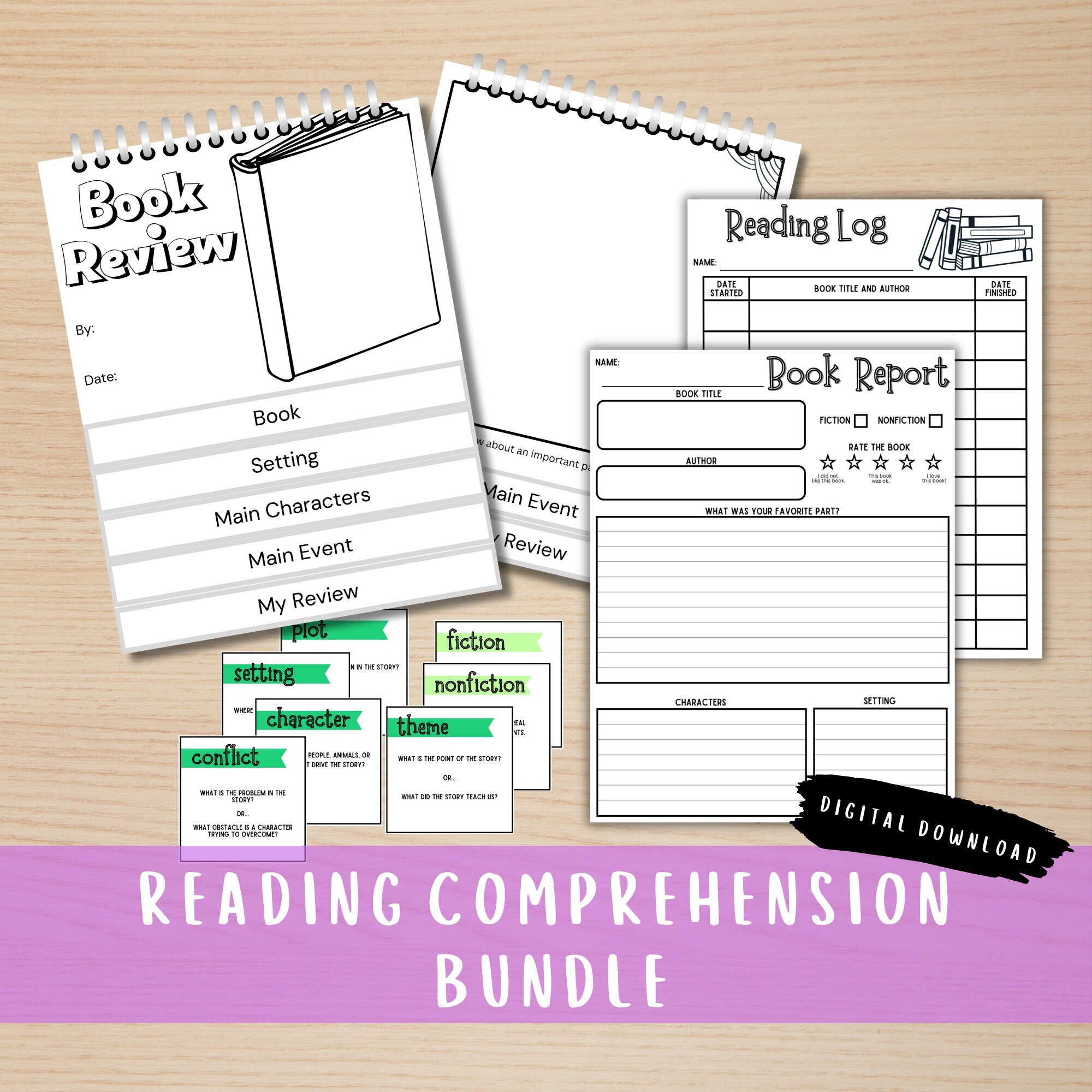 Reading Comprehension Bundle, Reading Log, Homeschool Book Report, Book ...