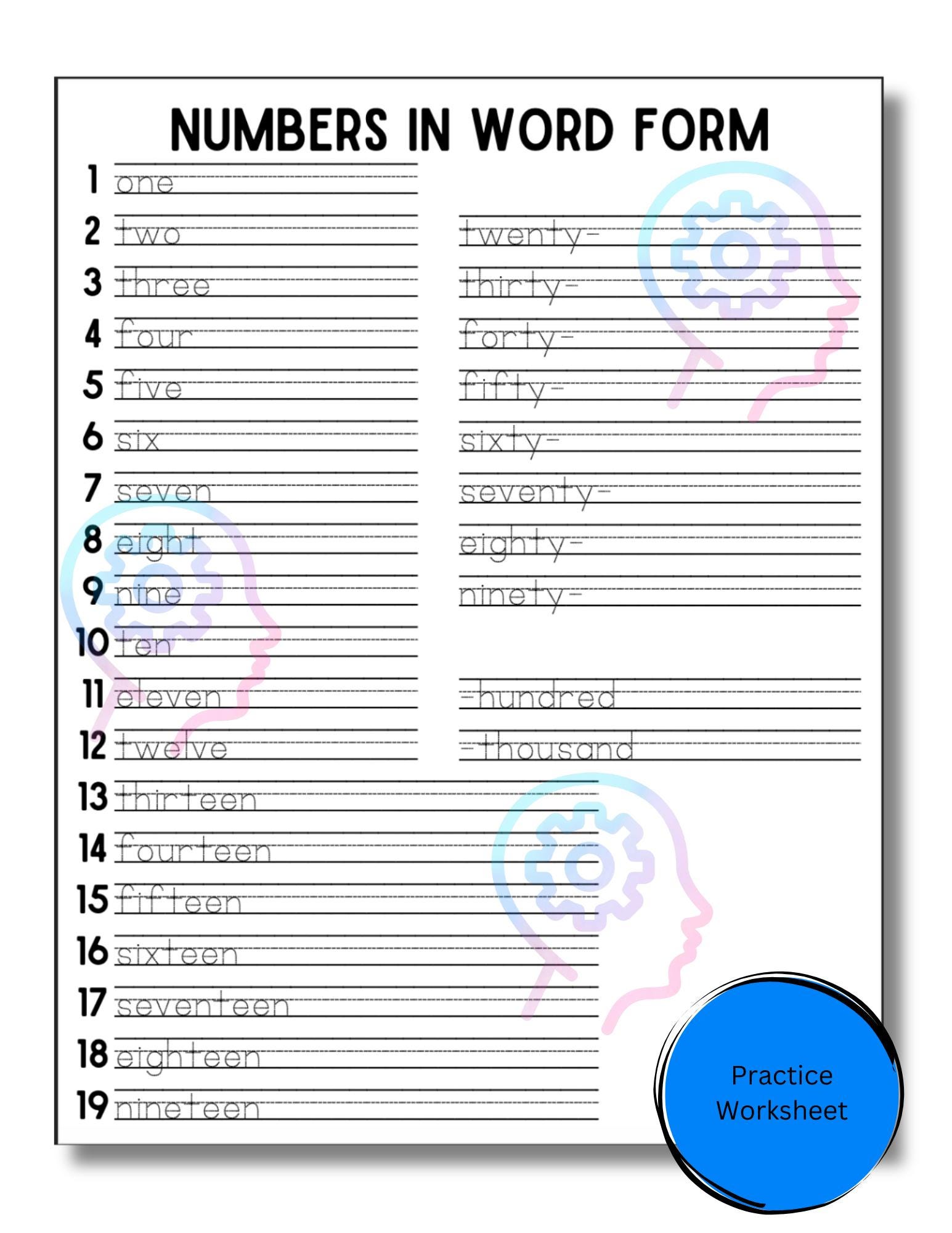 Numbers in Word Form Practice and Learning Accommodation Chart, Math ...