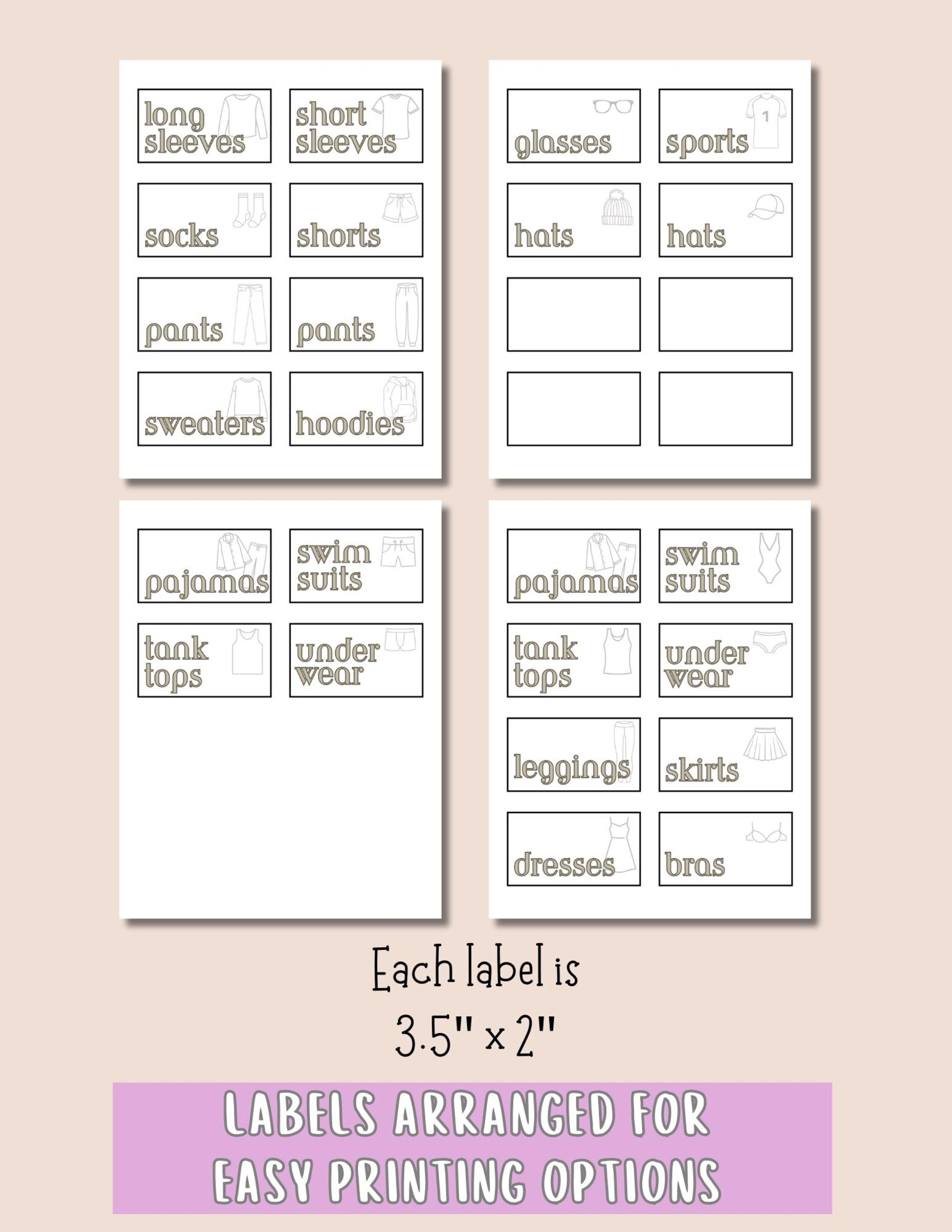 Clothing Labels, Closet Drawer Labels, Dresser Drawer Labels, Printable ...