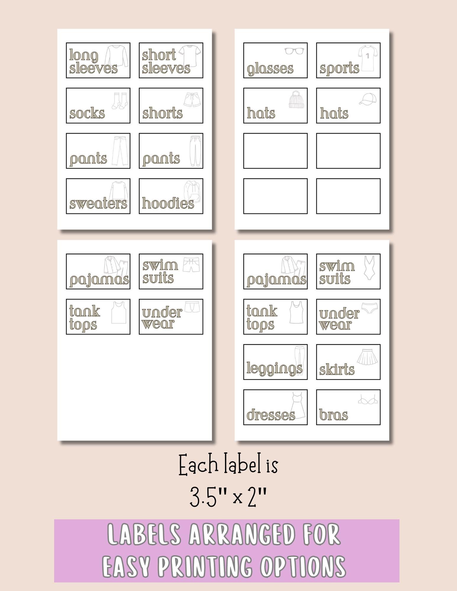 Clothing Labels, Closet Drawer Labels, Dresser Drawer Labels, Printable ...