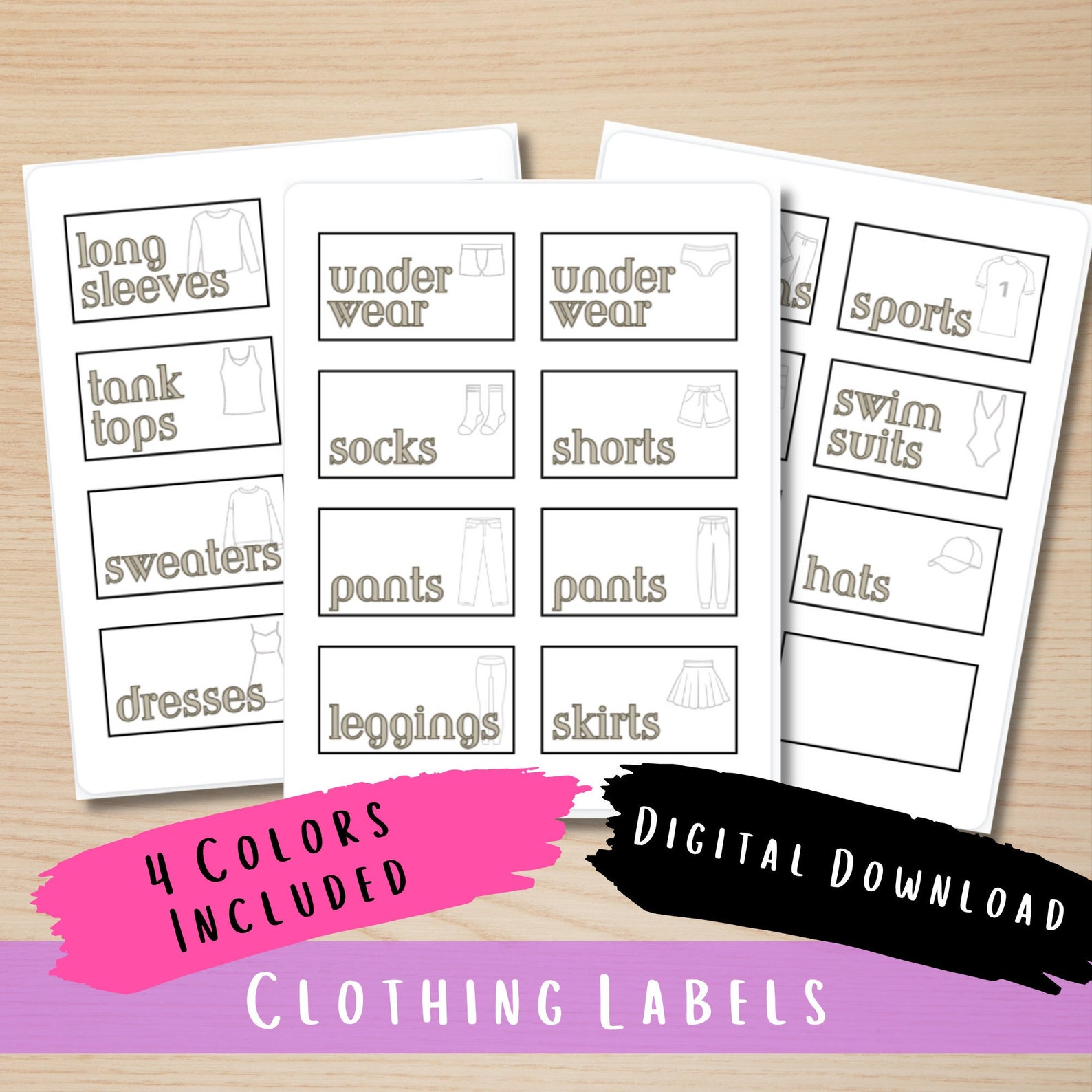 Clothing Labels, Closet Drawer Labels, Dresser Drawer Labels, Printable ...
