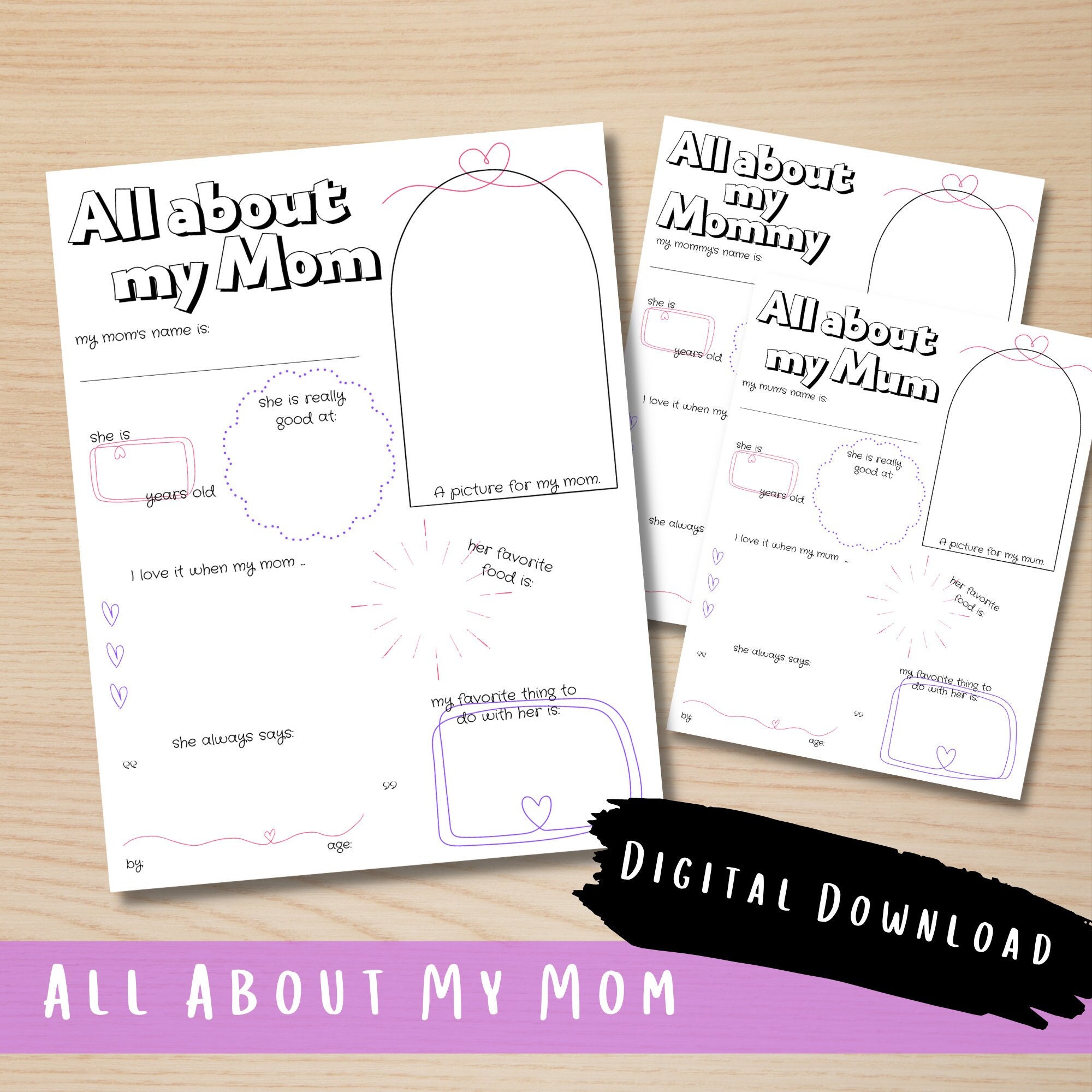 All About My Mom All About My Mommy Mothers Day Printable - Etsy