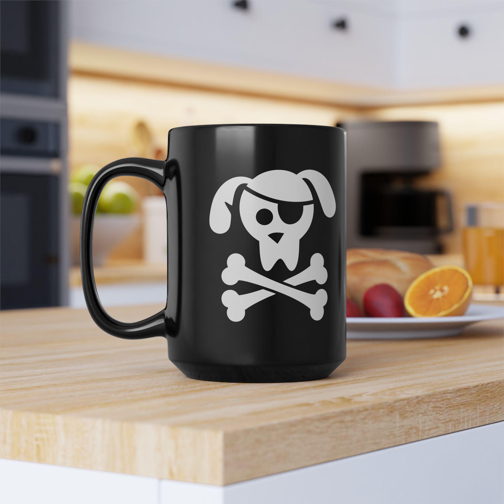 Mug, Cute Dog Jolly Roger Illustration, Pirate Animal Cup, Kawaii Black ...