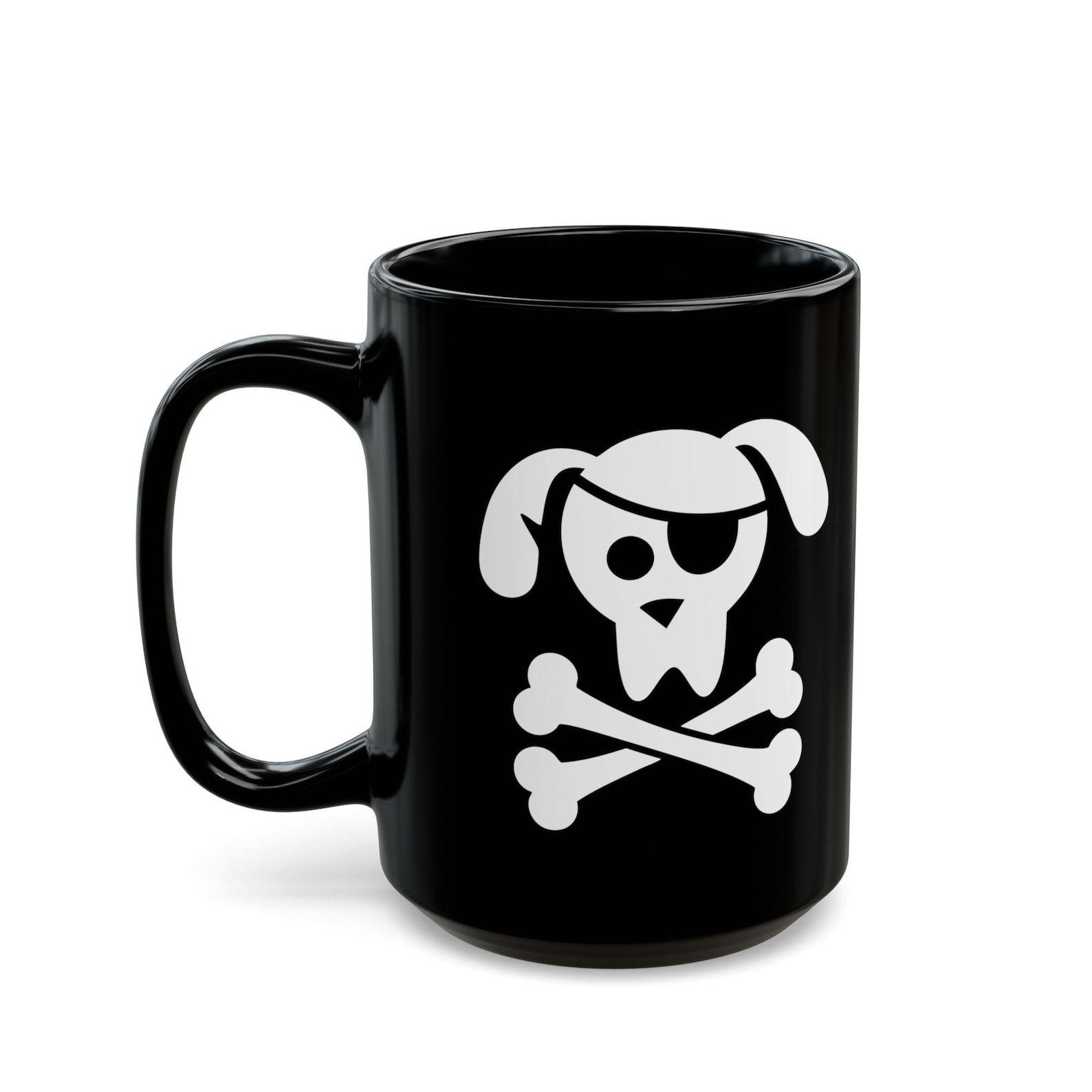 Mug, Cute Dog Jolly Roger Illustration, Pirate Animal Cup, Kawaii Black ...