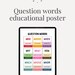 Question Words Poster, Educational Wall Art, Back to School, Homeschool ...