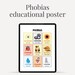 Phobias Poster, Educational Wall Art, Back to School, Homeschool ...