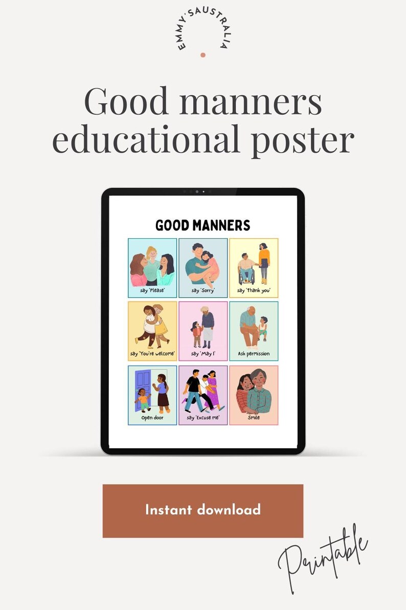 Good Manners Poster, Educational Wall Art, Back to School, Homeschool ...