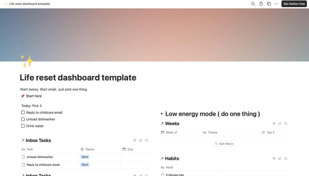 Notion Life Reset Dashboard Template - Etsy