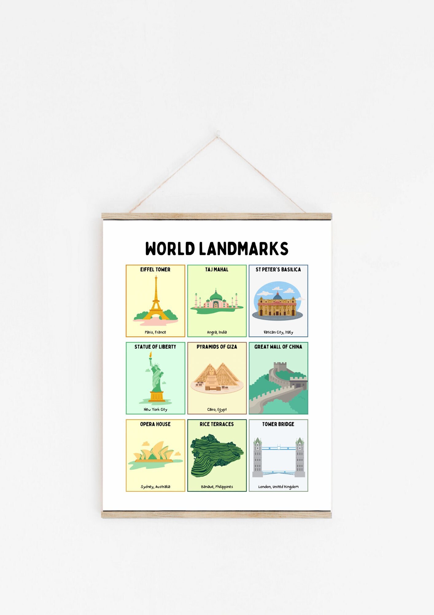 World Landmarks Poster, Educational Wall Art, Back to School ...