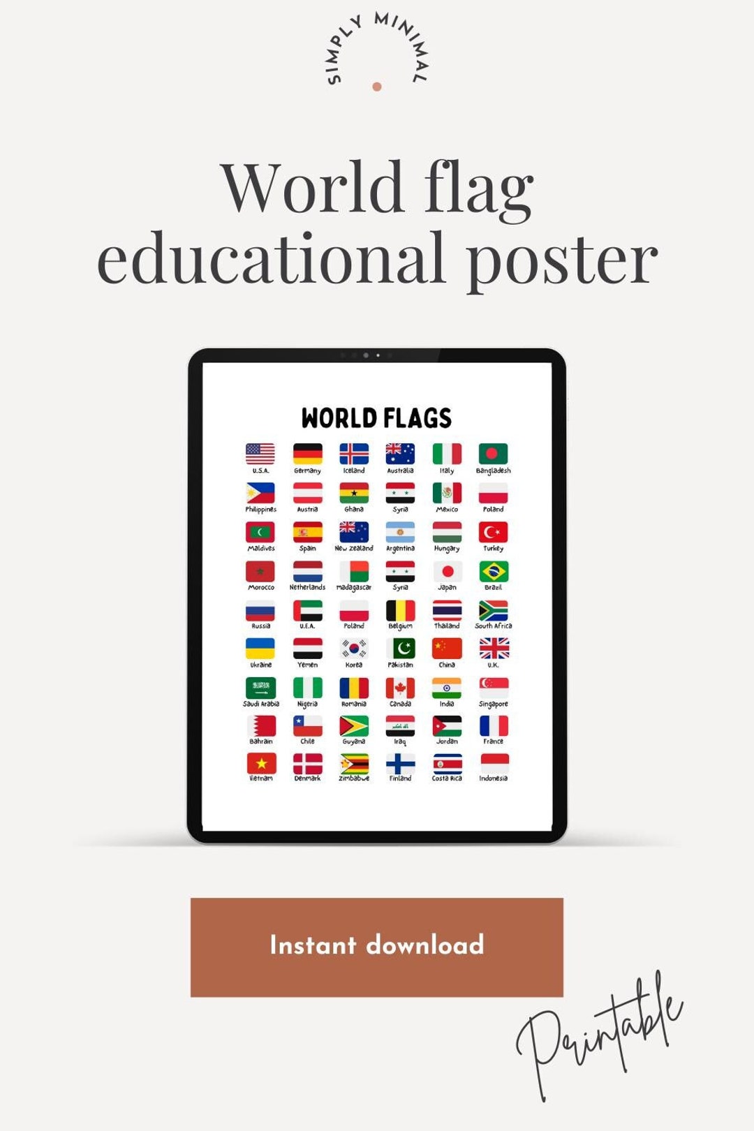 World Flag Poster, Educational Poster, A4 Poster, Digital Download ...