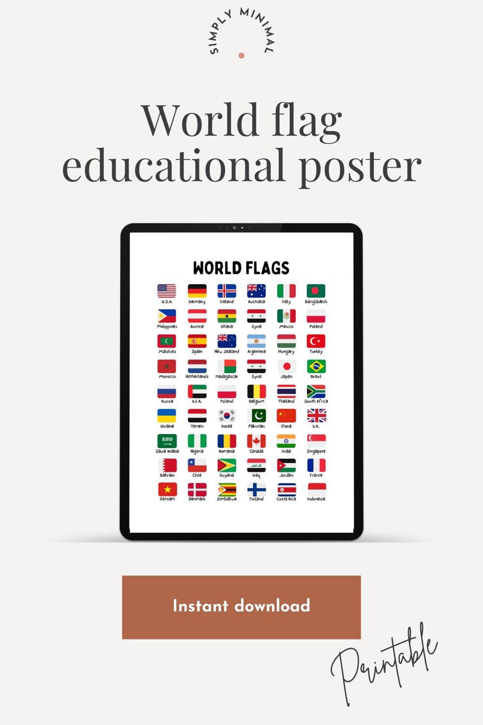 World Flag Poster, Educational Poster, A4 Poster, Digital Download ...