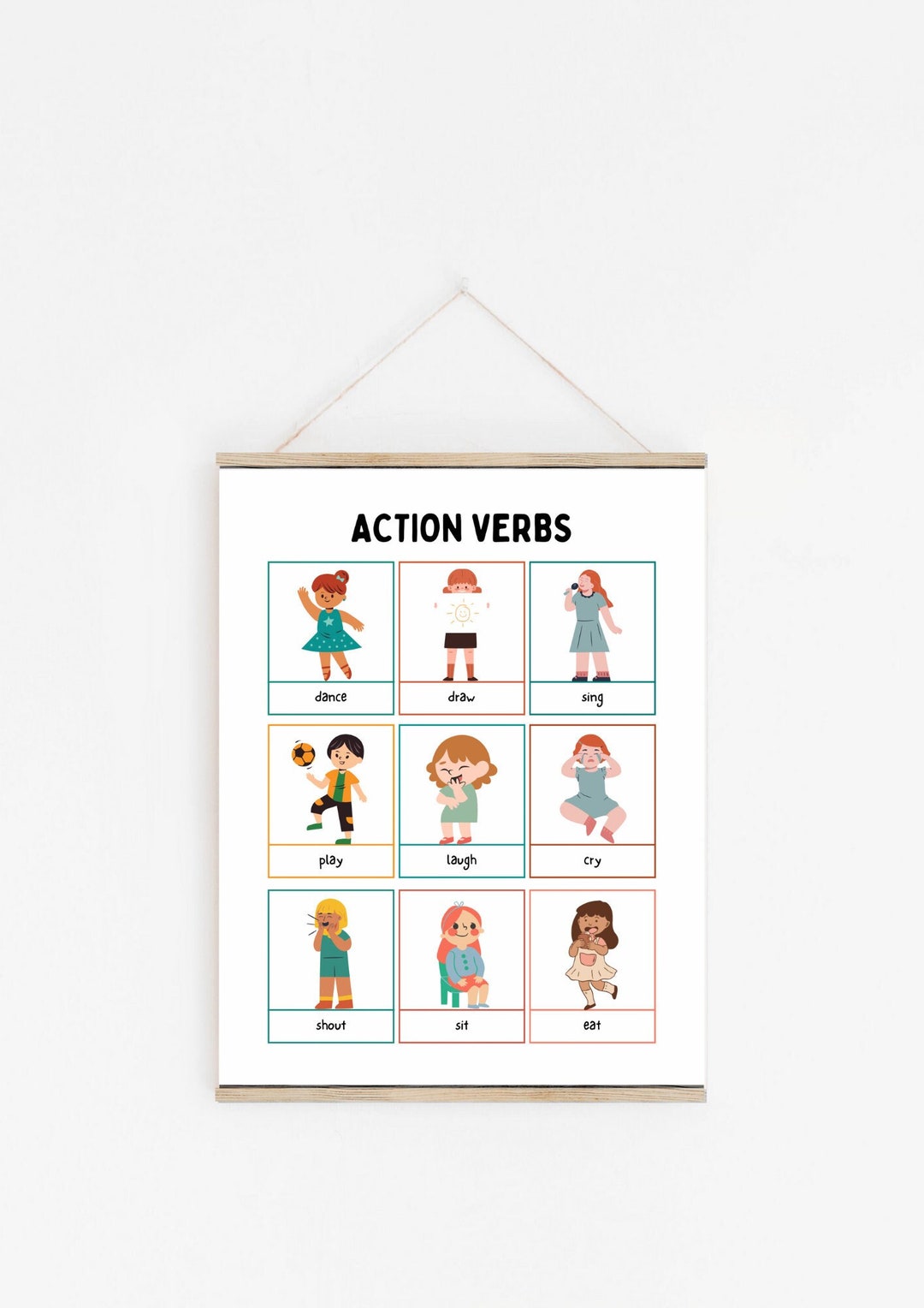 Action VERBS Poster, Educational Wall Art, Back to School, Homeschool ...