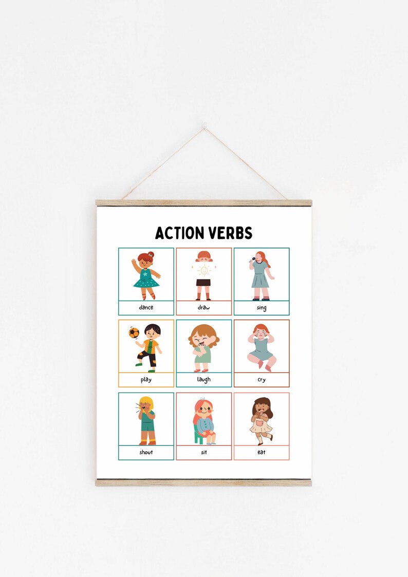 Action VERBS Poster, Educational Wall Art, Back to School, Homeschool ...