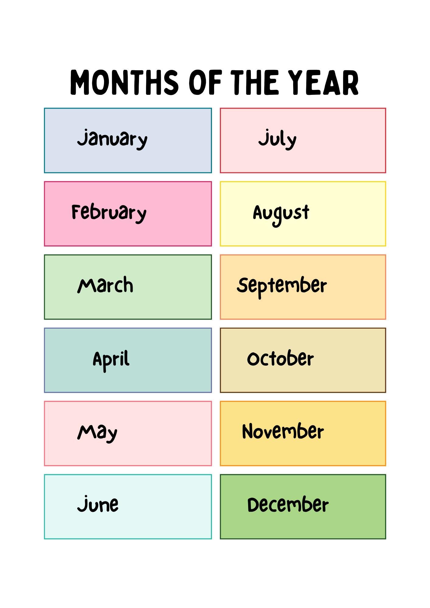 Months of the Year Educational Poster, Rainbow Montessori Wall Decor ...