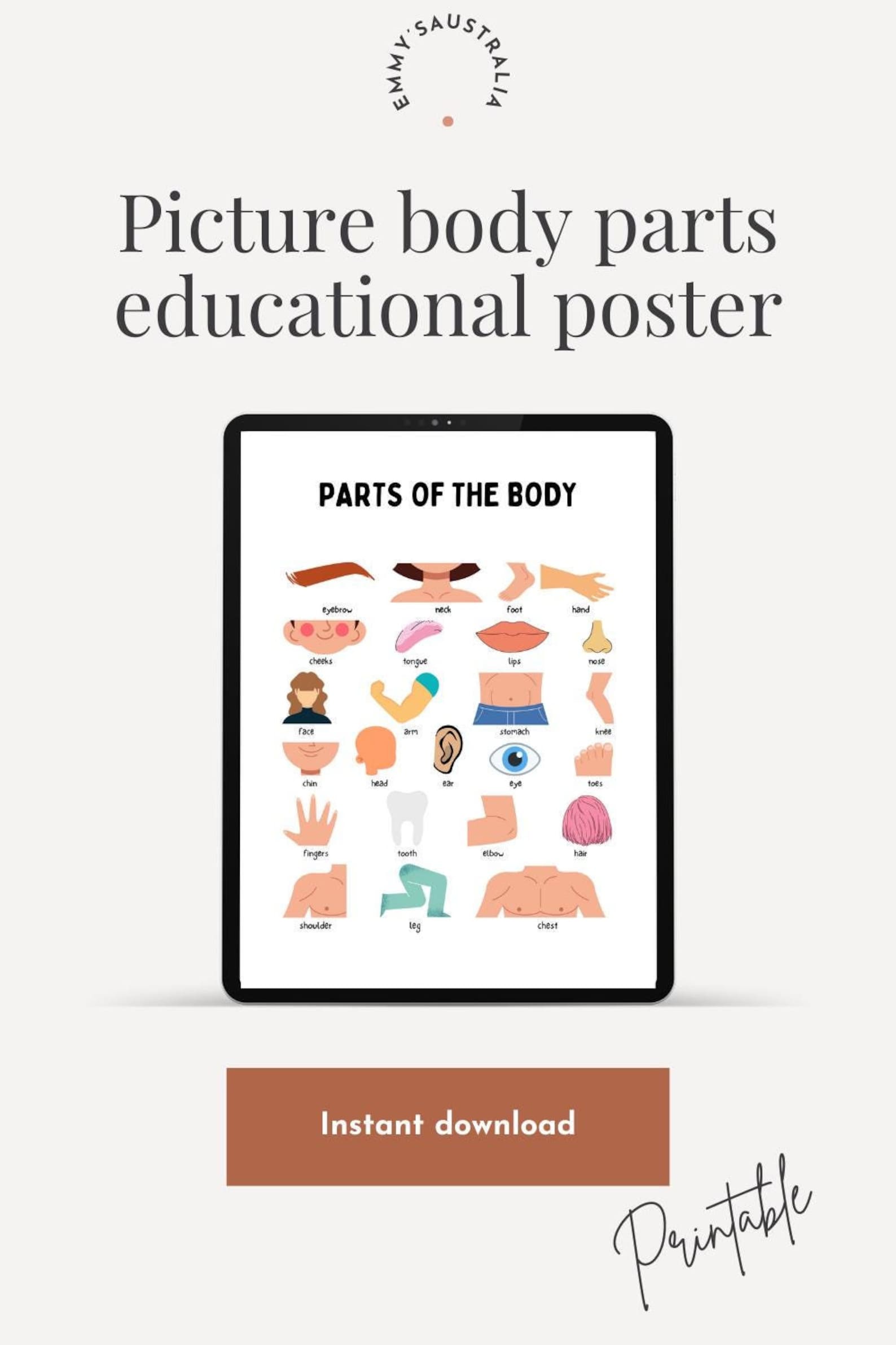Body Part Poster, Educational Wall Art, Back to School, Homeschool ...