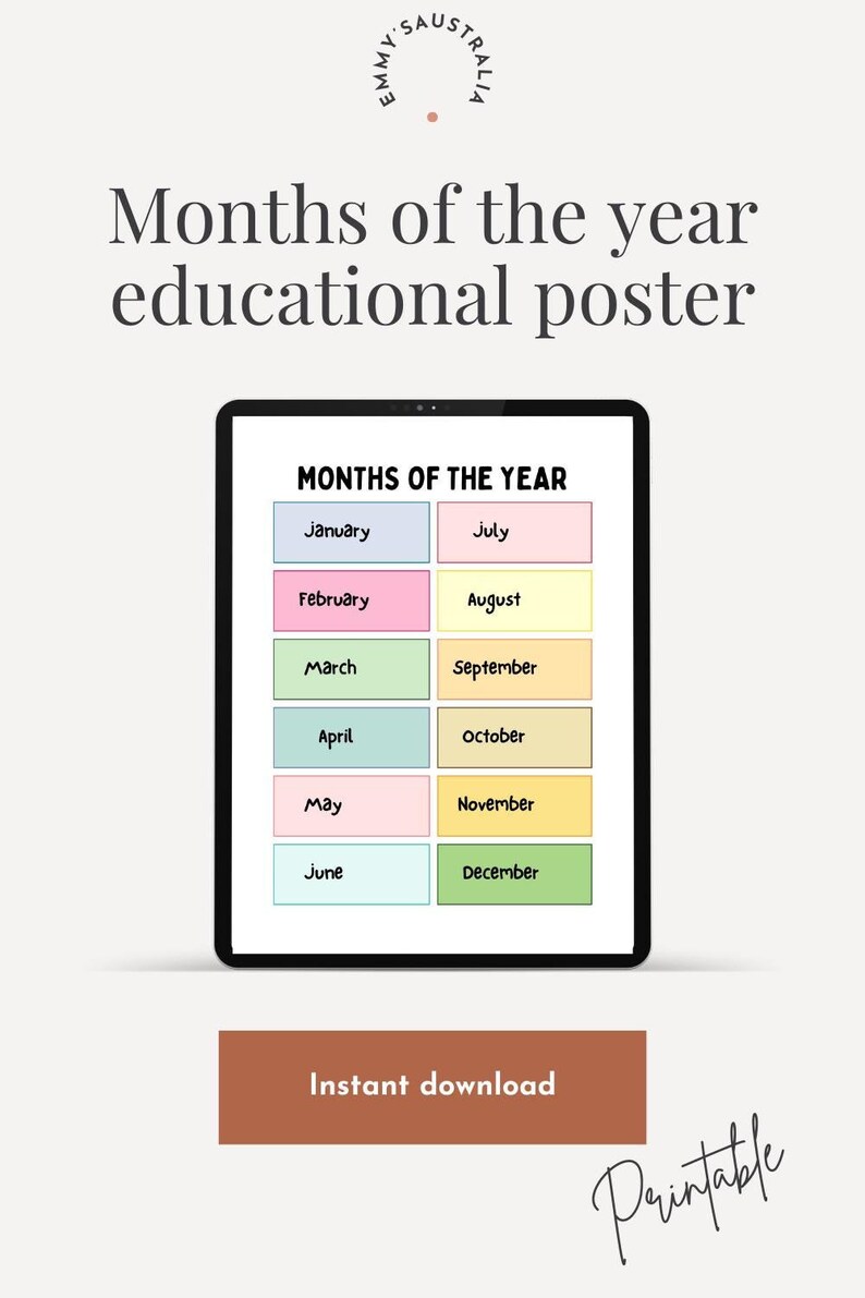 Months of the Year Educational Poster, Rainbow Montessori Wall Decor ...