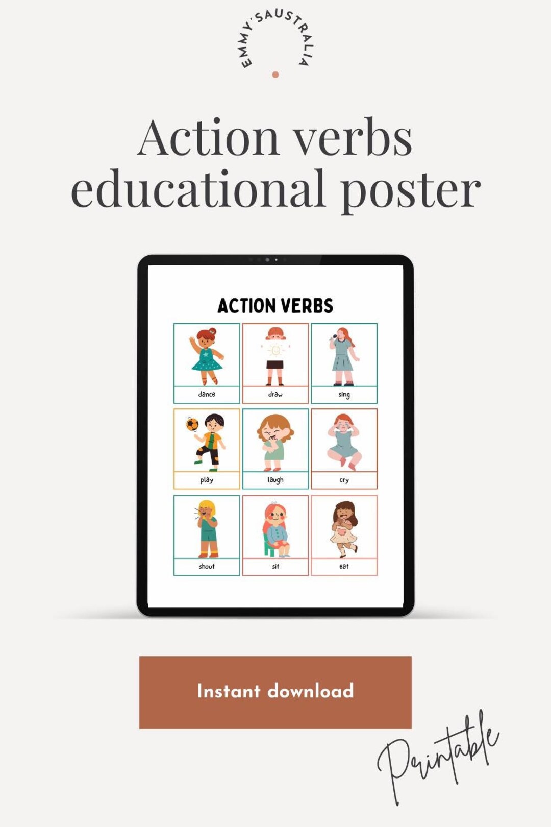 Action VERBS Poster, Educational Wall Art, Back to School, Homeschool ...