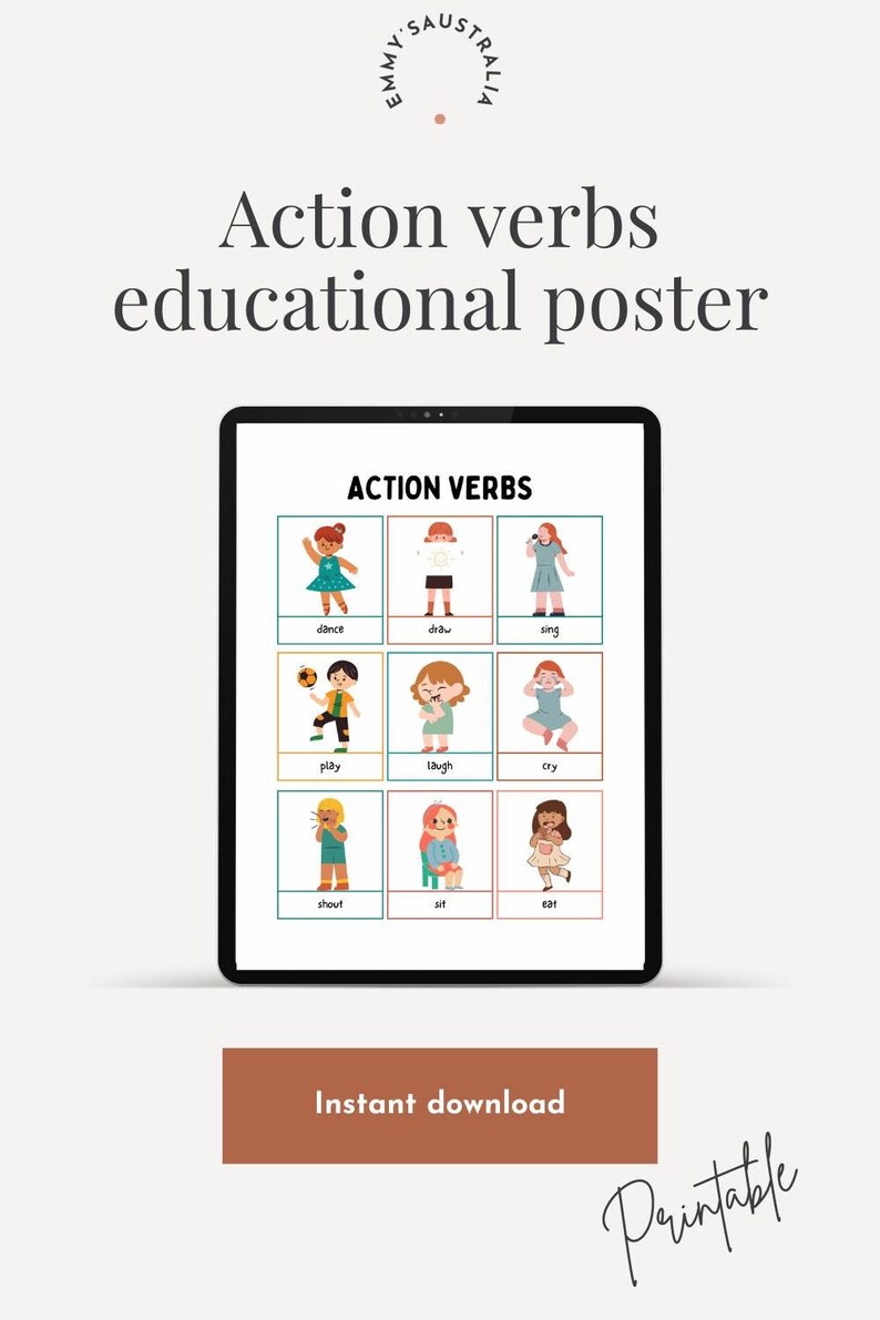 Action VERBS Poster, Educational Wall Art, Back to School, Homeschool ...