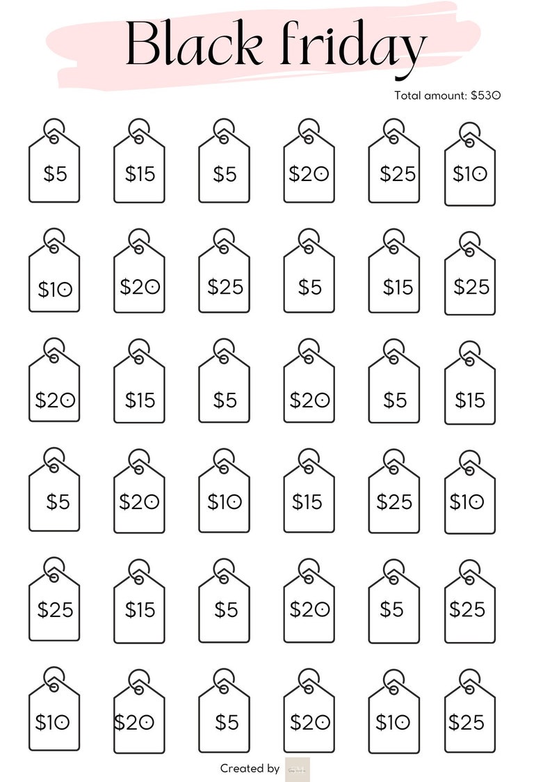 A4 Black Friday Savings Challenge, Savings Tracker, Instant Download - Etsy