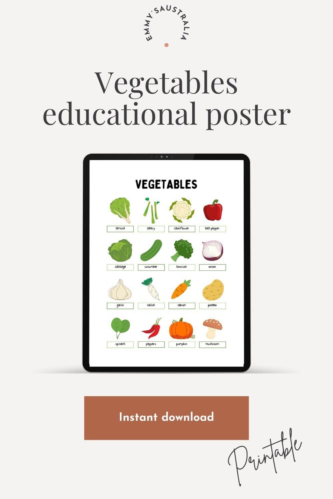 Vegetable Poster, Educational Wall Art, Back to School, Homeschool ...