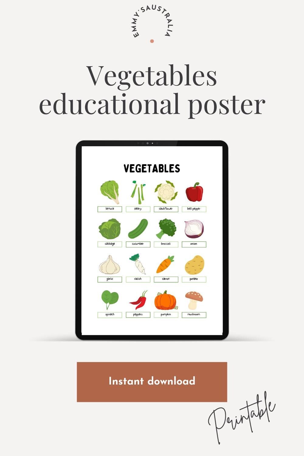 Vegetable Educational Poster, Homeschool Classroom Decor (digital ...