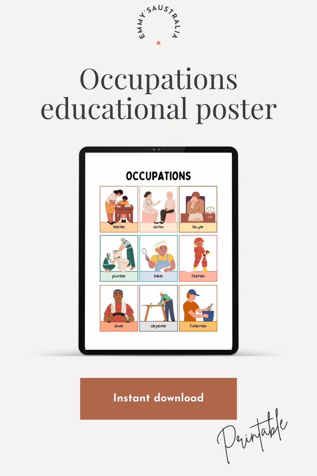 Occupations Poster, Educational Wall Art, Back to School, Homeschool ...