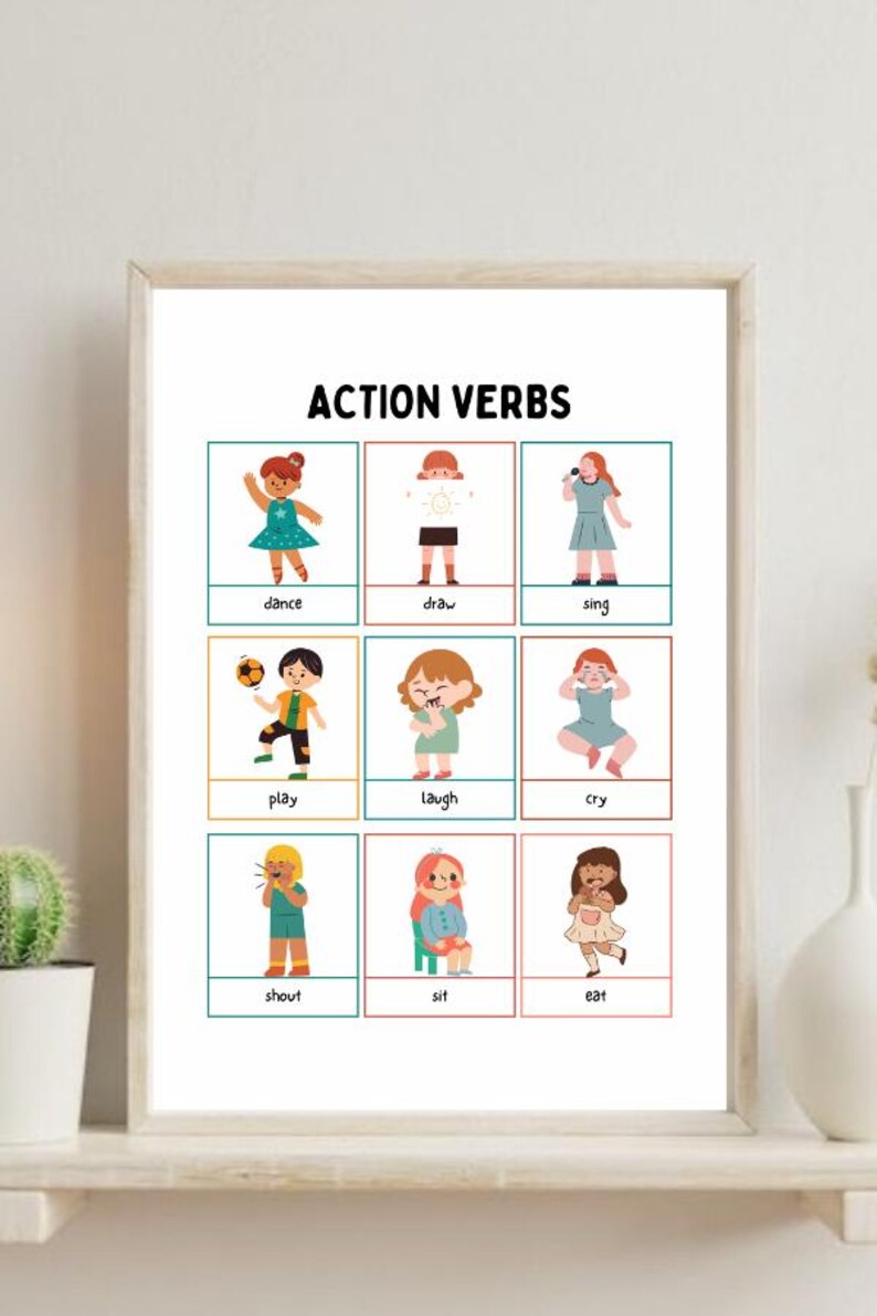 Action VERBS Poster, Educational Wall Art, Back to School, Homeschool ...