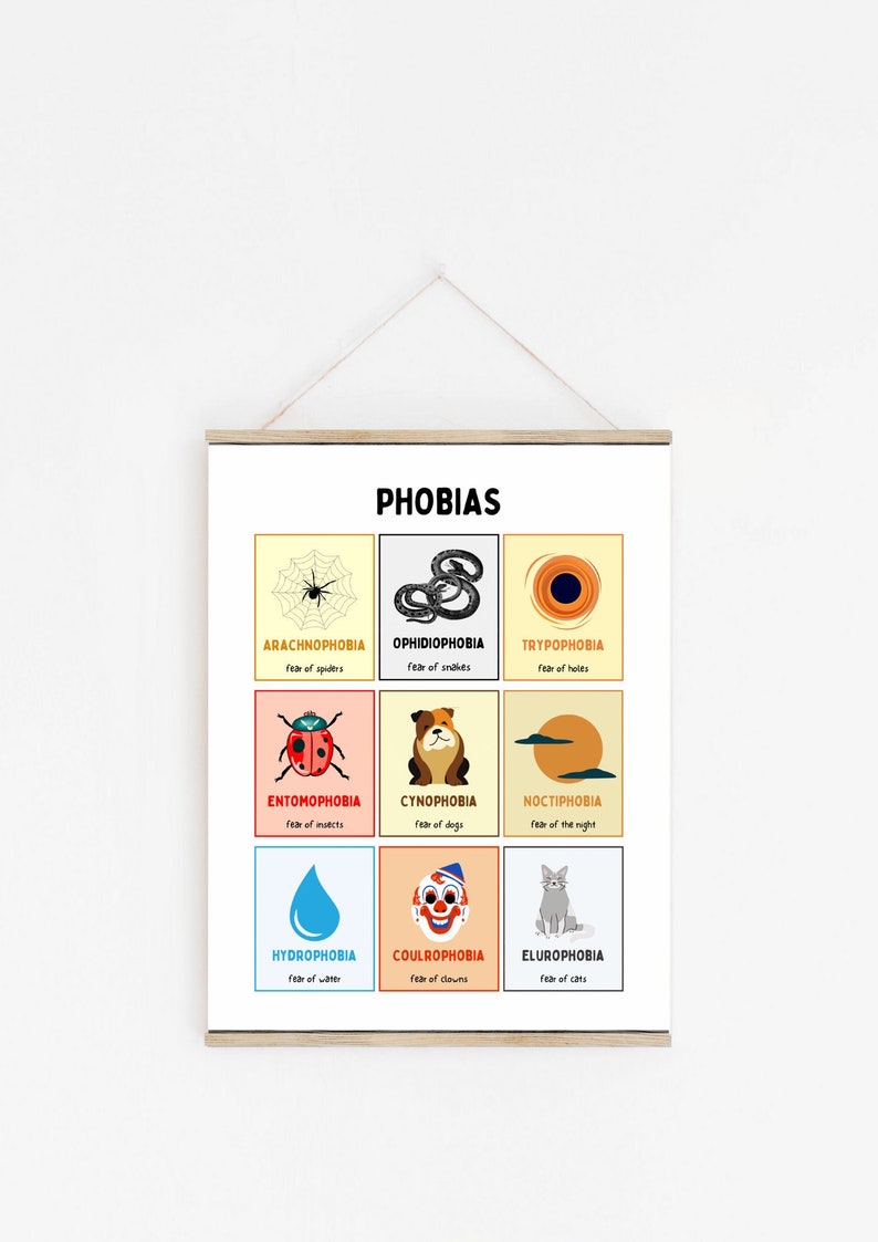 Phobias Poster, Educational Wall Art, Back to School, Homeschool ...