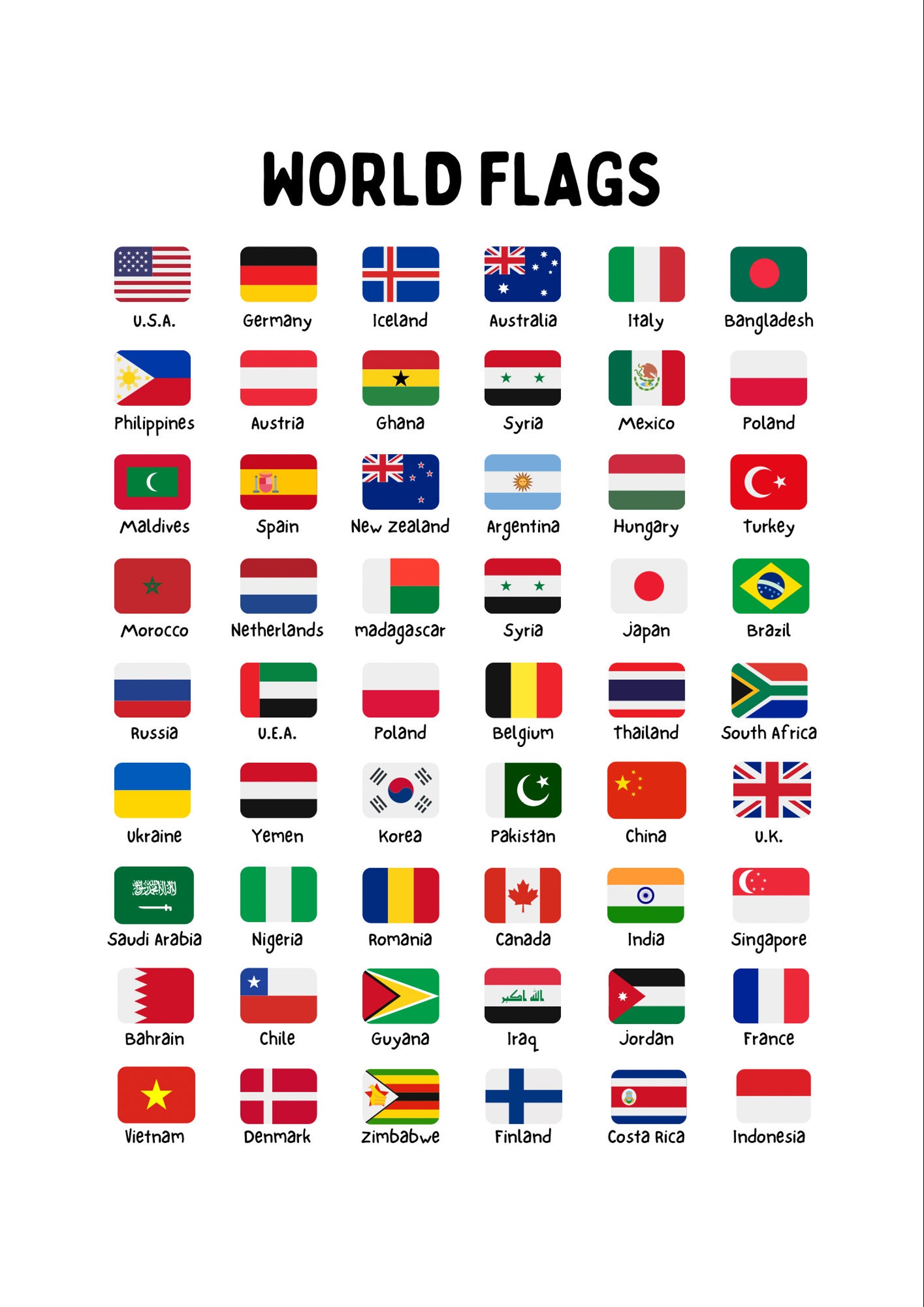 World Flag Poster, Educational Poster, A4 Poster, Digital Download ...