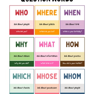 Question Words Poster, Educational Wall Art, Back to School, Homeschool ...