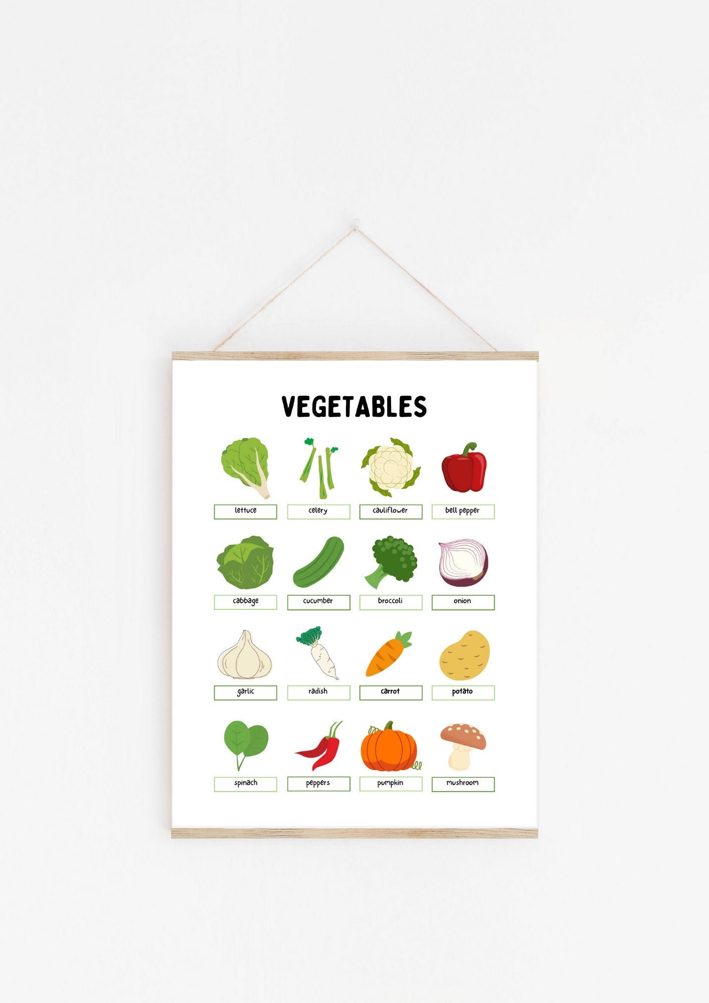 Vegetable Poster, Educational Wall Art, Back to School, Homeschool ...