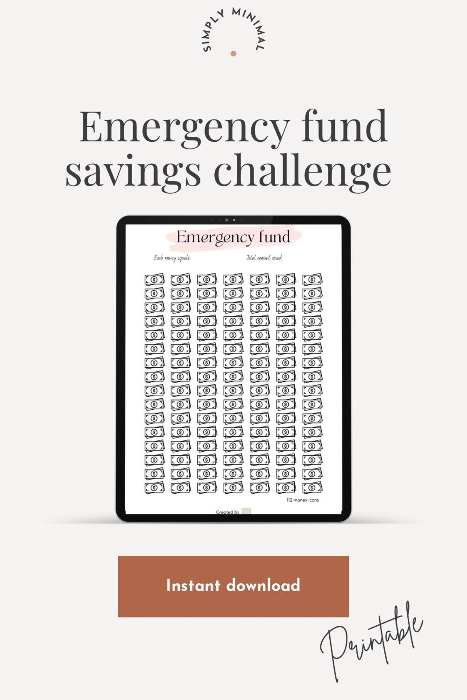 Emergency Fund Savings Challenge, Emergency Fund Tracker, Cash ...