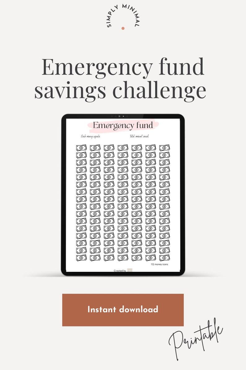 Emergency Fund Savings Challenge, Emergency Fund Tracker, Cash ...