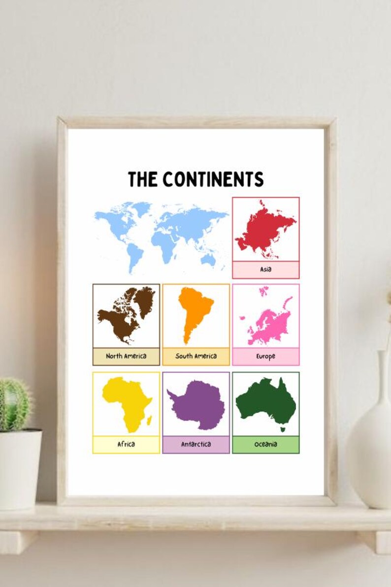 Continents Poster, Educational Wall Art, Back to School, Homeschool ...