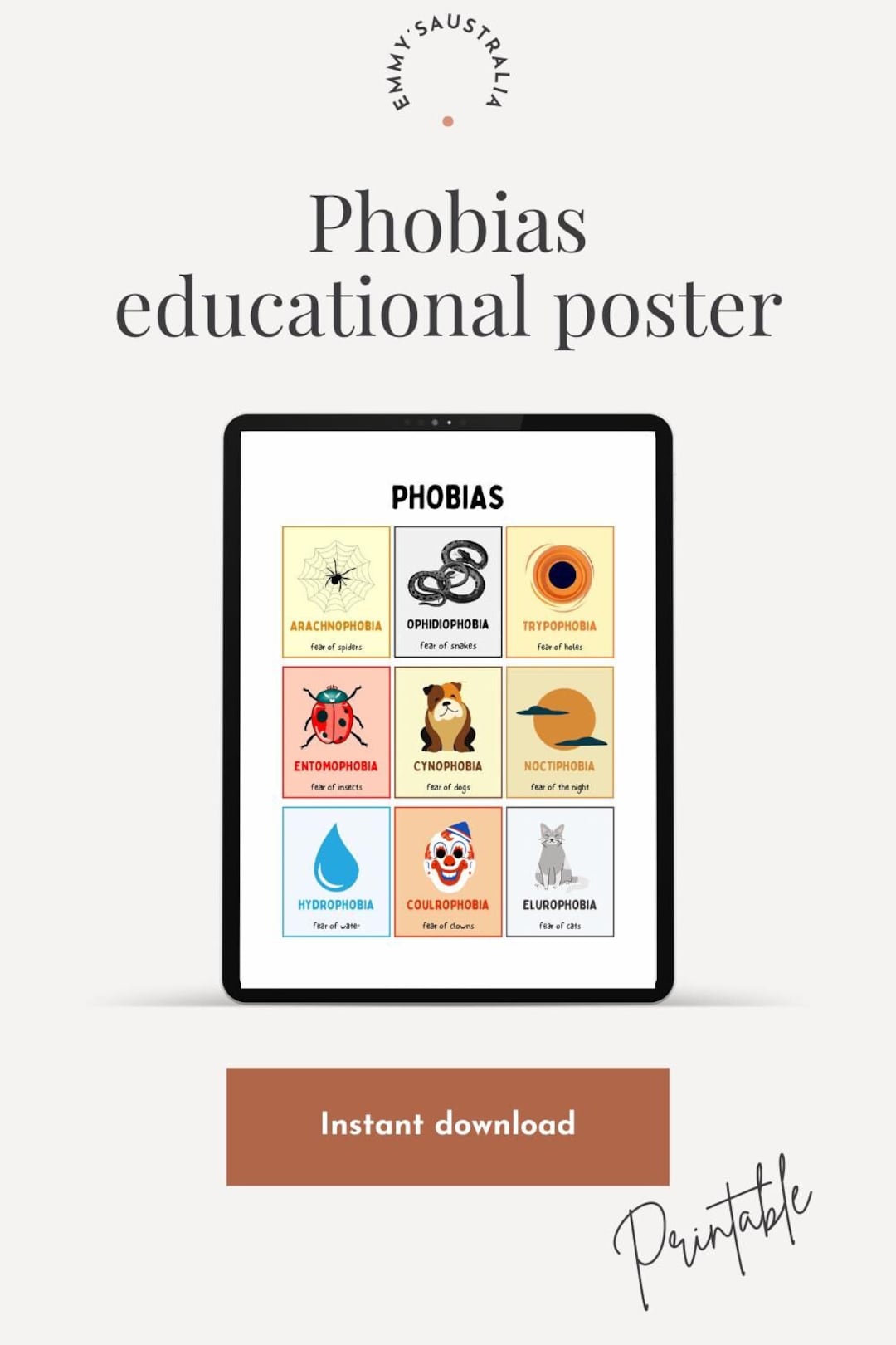 Phobias Educational Poster, Homeschool Classroom Decor (digital ...