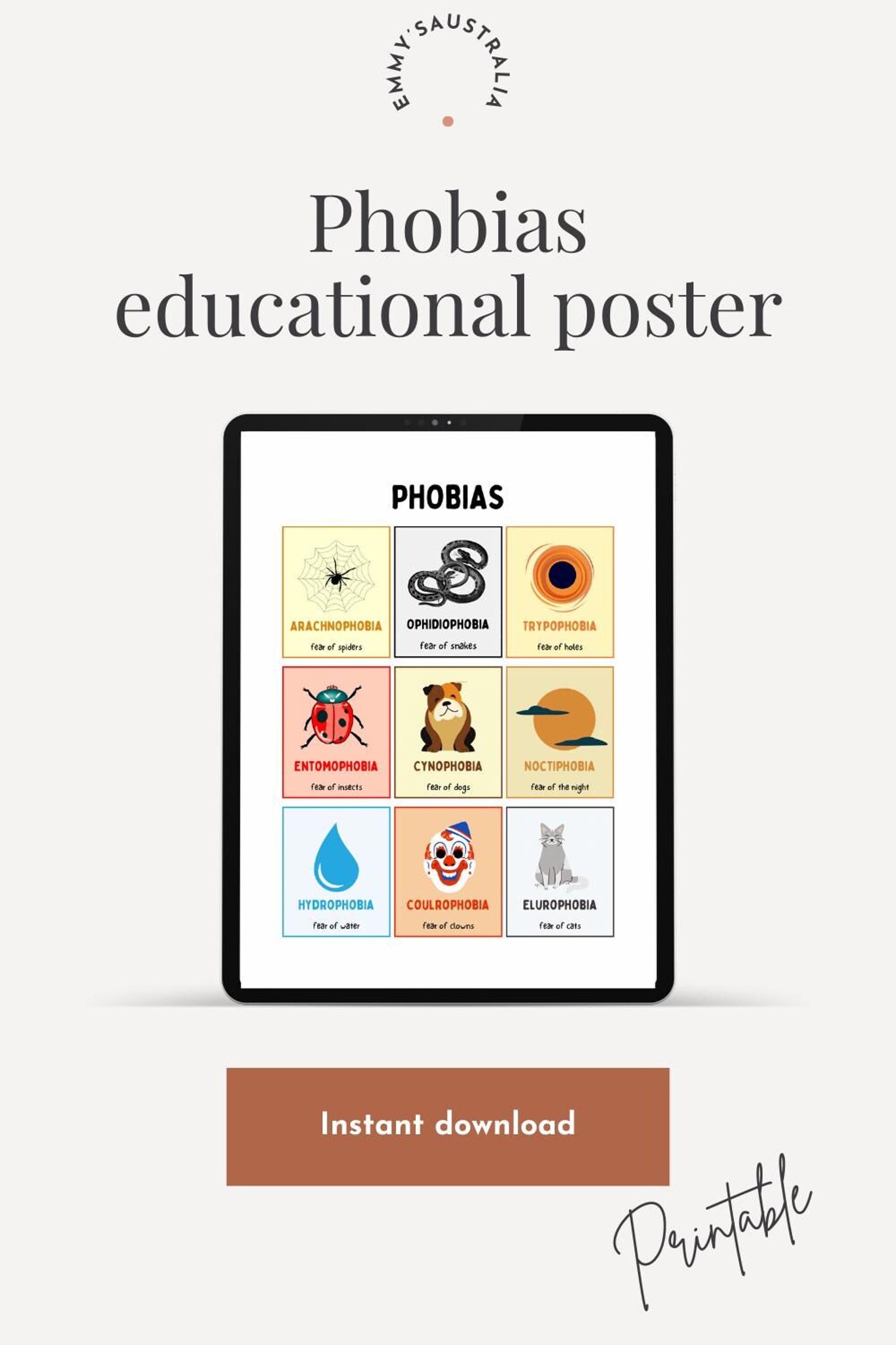 Phobias Poster, Educational Wall Art, Back to School, Homeschool ...