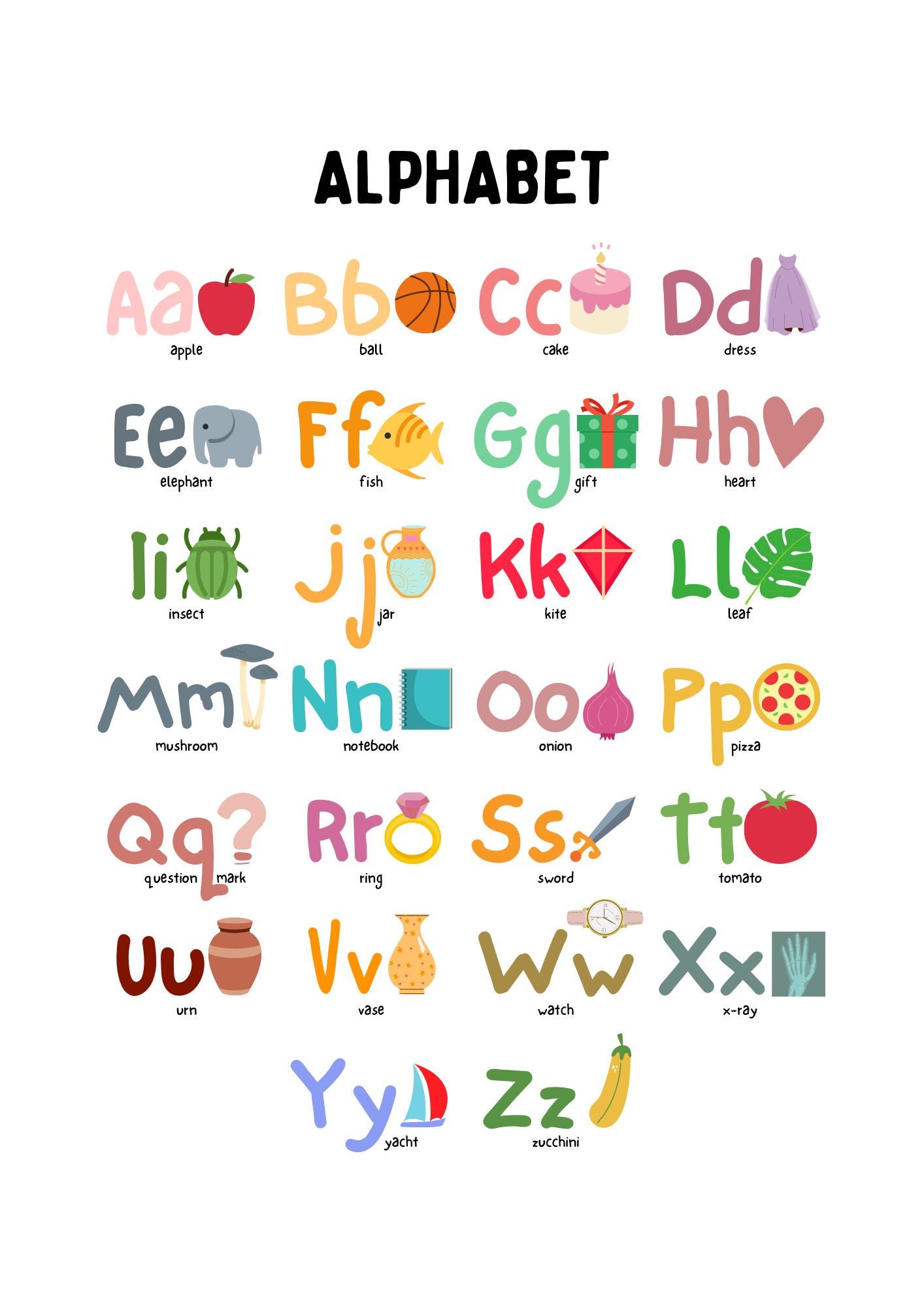 Rainbow Alphabet Poster Educational Wall Art Back To School