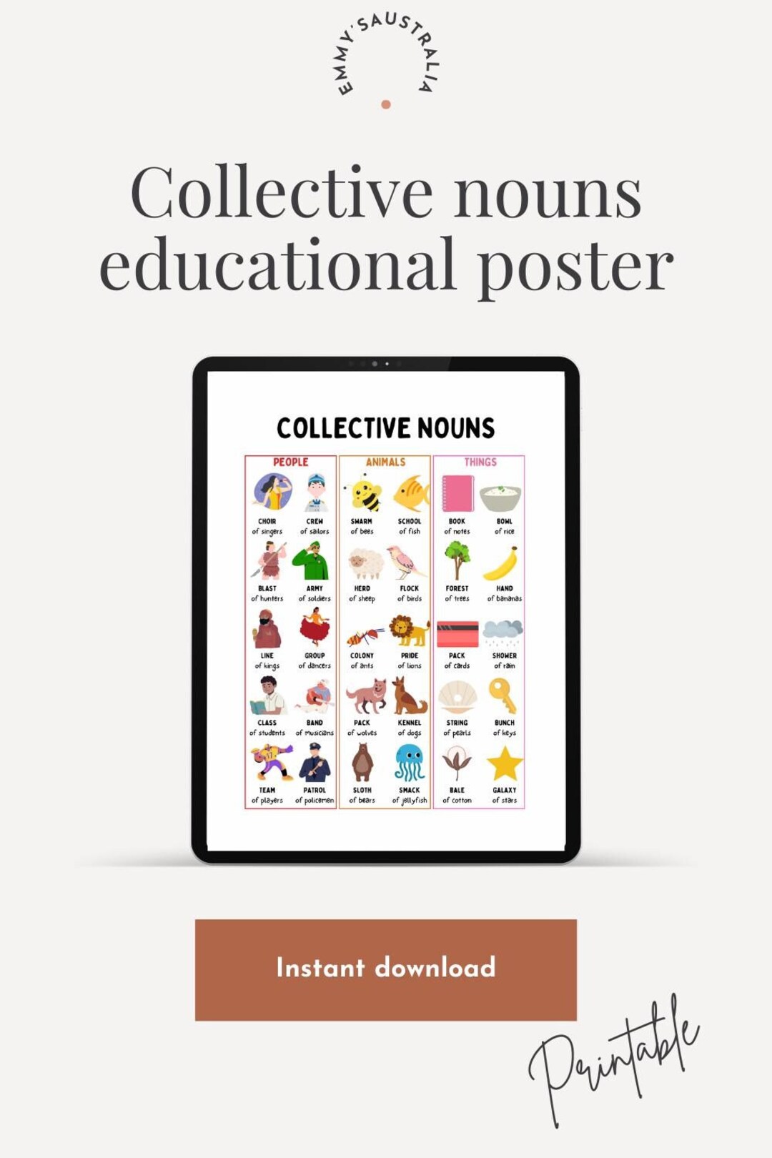 Collective Noun Poster, Educational Wall Art, Back to School ...