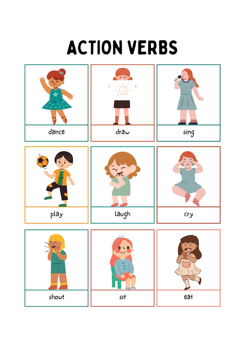 Action VERBS Poster, Educational Wall Art, Back to School, Homeschool ...