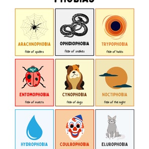 Phobias Poster, Educational Wall Art, Back to School, Homeschool ...