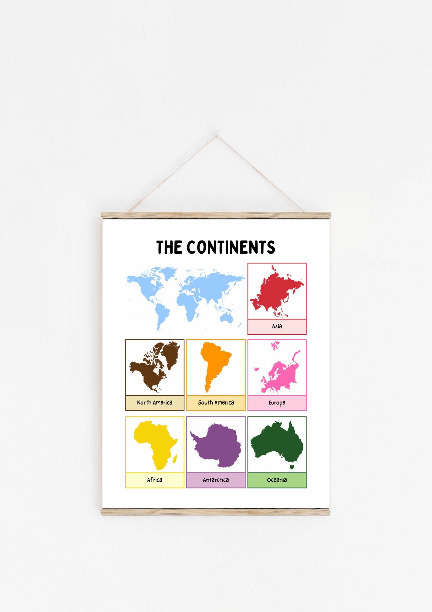 Continents Poster, Educational Wall Art, Back to School, Homeschool ...