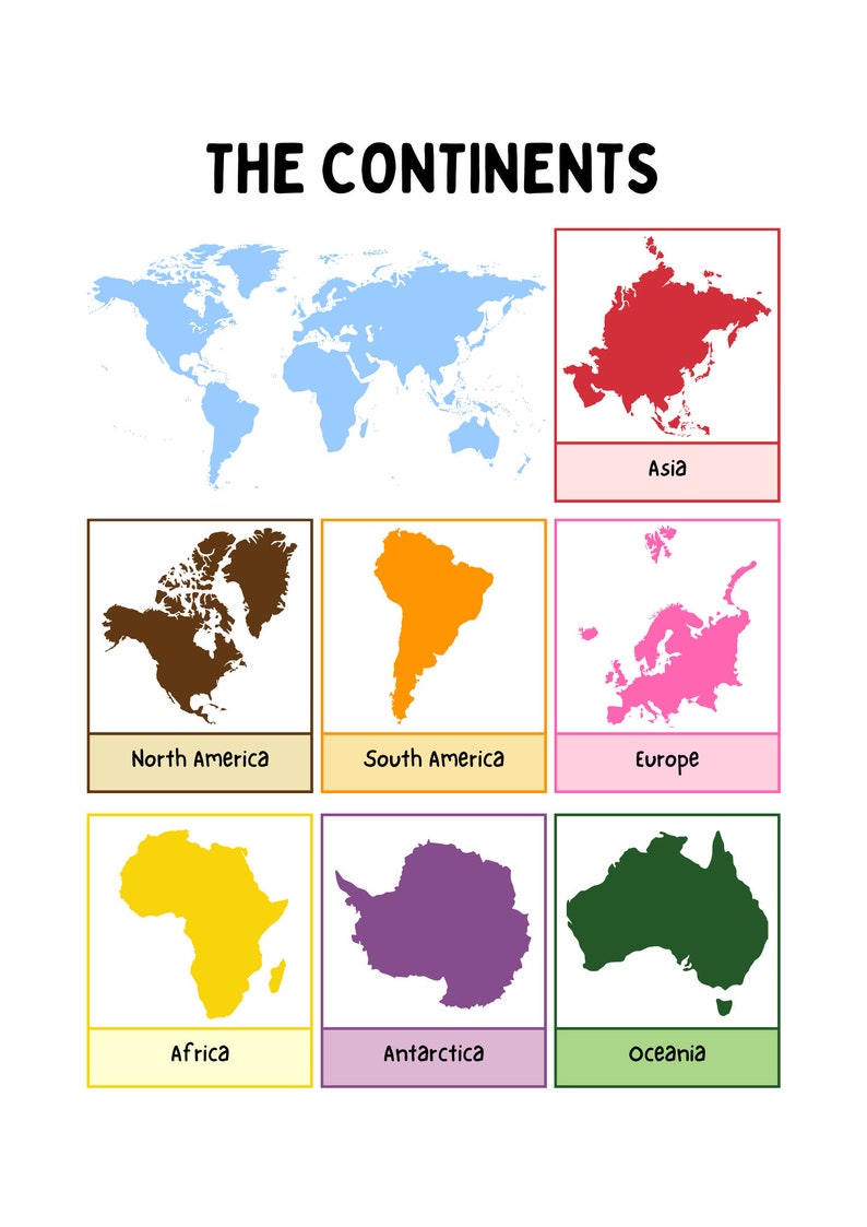 Continents Poster, Educational Wall Art, Back to School, Homeschool ...