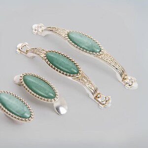 Antique Silver Drawer Pull Handles Turquoise Green Kitchen Cabinet ...