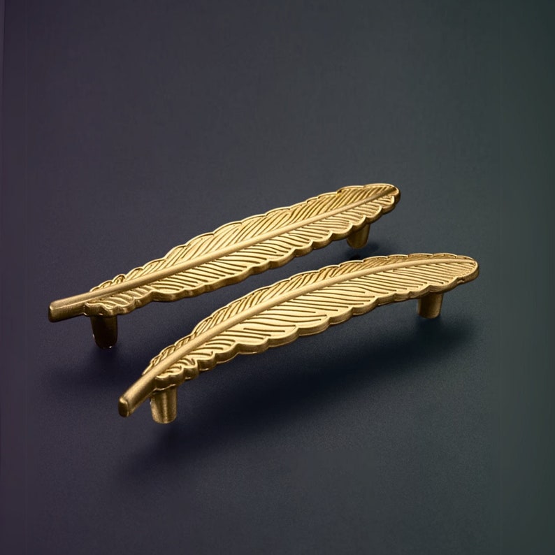 Long Leaf Handle Brass Drawer Handle & Kitchen Cabinet Pull - Etsy