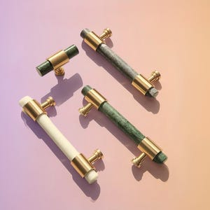 Green and White Stone Cabinet Pulls With Brass I Modern Cabinet Pulls ...