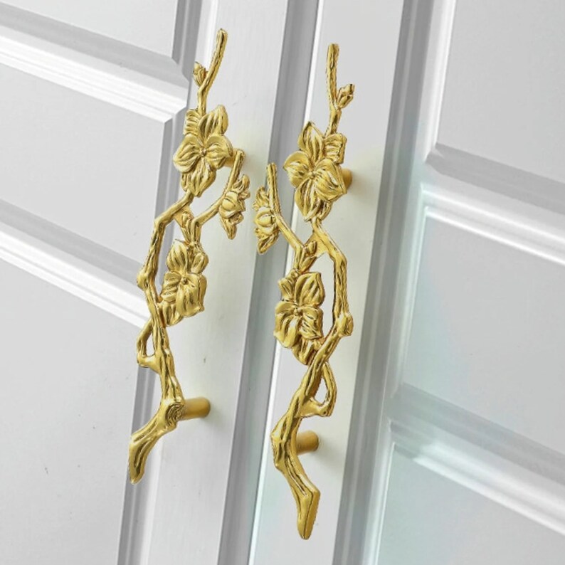 Brass Branches Handles Flower Drawer Pulls Elegant Kitchen Knob Pull - Etsy