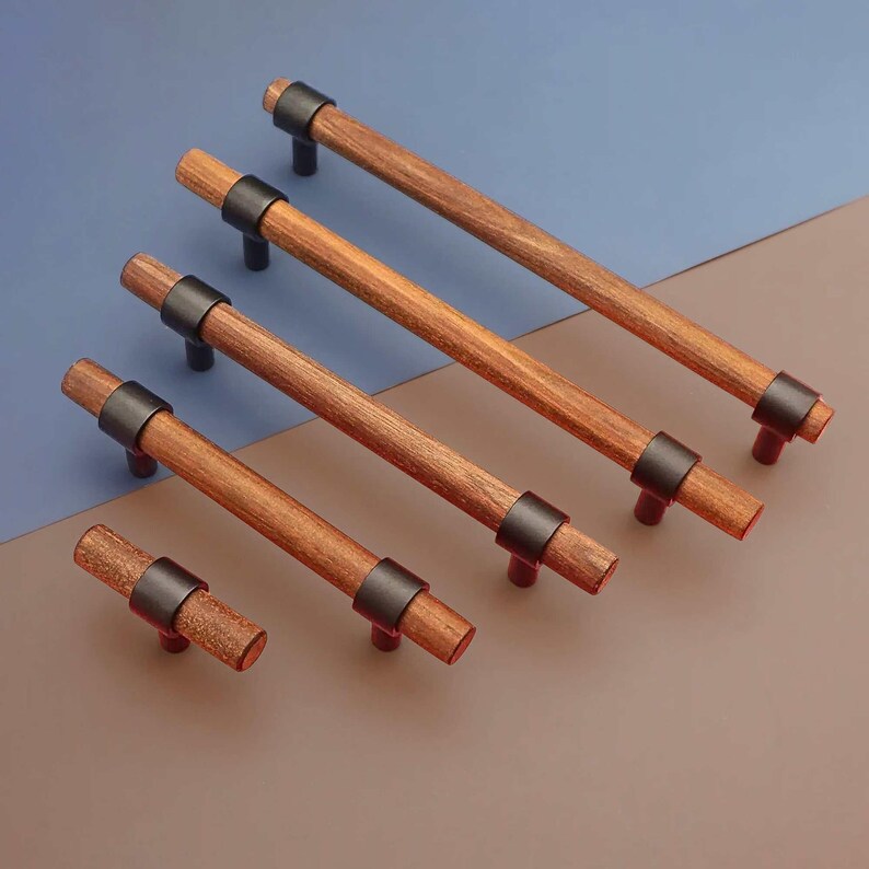 Walnut Wood and Silver Drawer Pulls for Wardrobes and Kitchen Cabinets ...